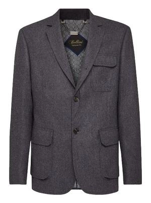 BILLIONAIRE Wool Cashmere Blazer Tailored Fit Crest Men Black