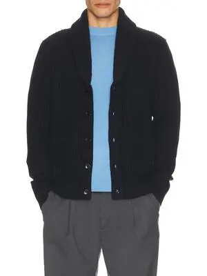 Reigning Champ Merino Kenny Shawl Cardigan In Blue - Navy