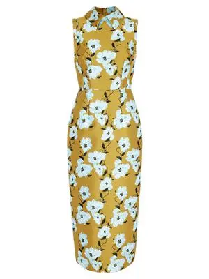 EMILIA WICKSTEAD Rain Dress In Mustard & Breezy Poppy Mikado - Blue