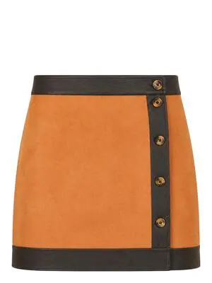 YUMI Faux Suede Border Skirt - Brown