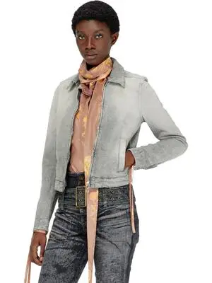 DIESEL® Jacket In Distressed Herringbone Denim Grey