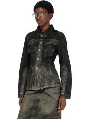 DIESEL® Fitted Trucker Jacket In Dirty-effect Denim - Black