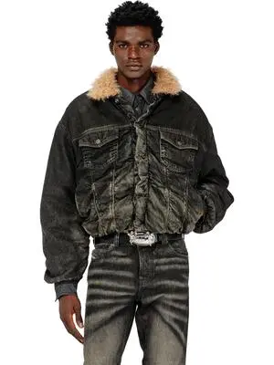 DIESEL® Teddy-lined Trucker Jacket In Dirty-effect Denim