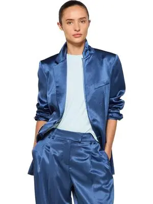 Serena Bute Satin Boyfriend Blazer - Blue