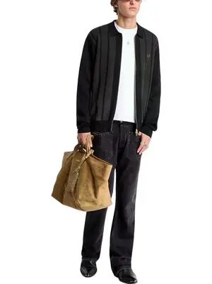 Fred Perry Textured-panel Zip Cardigan - Black