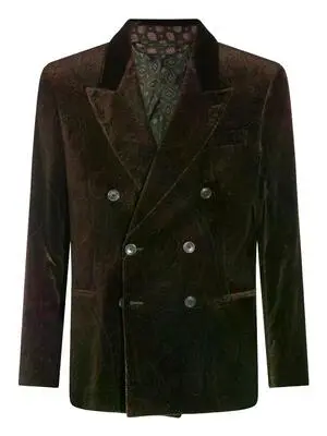 Etro Single-breasted Jacket In Stretch Cotton Velvet With Arnica Motif - Brown