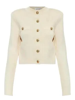 Balmain Shoulder-pad Button-up Cardigan Neutrals