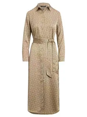 Ralph Lauren Monogram-print Belted Shirt Midi Dress - Neutrals