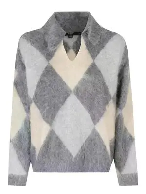 Seventy Argyle-knit Polo Sweater - Grey
