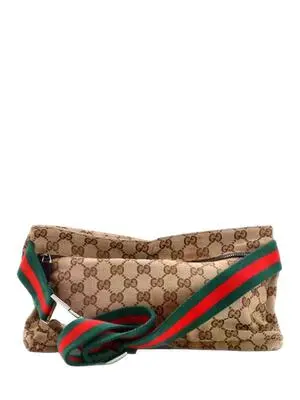 Gucci Vintage Double Gg Canvas With Leather Belt Bag Brown