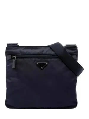 Prada 2013-2026 Saffiano Trimmed Tessuto Zip Top Crossbody Bag - Blue