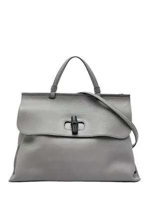 Gucci 2016-2026 Large Calfskin Bamboo Daily Satchel Grey