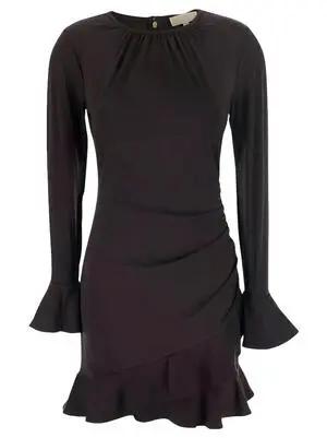 Michael Kors Ruffled Stretch Matte Jersey Dress Brown