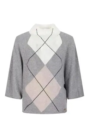 FAY Argyle-knit High-neck Sweater - Grey