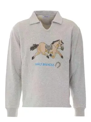 EDMMOND STUDIOS Family Business Graphic-print Organic Cotton Polo Shirt - Grey