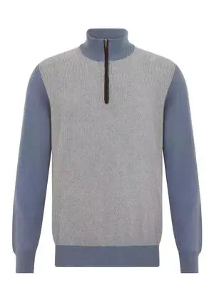 Fedeli Half-zip Panelled Sweater - Blue