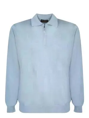 DELL'OGLIO Quarter-zip Knitted Polo Shirt - Blue