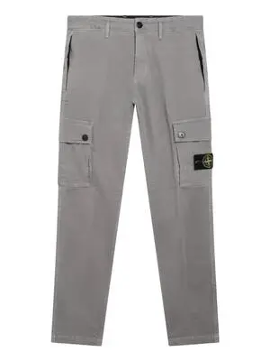 Stone Island 3100034 Stretch Organic Broken Twill Cotton 'old' Effect Slim-fit Cargo Trousers With Zip Hand Pockets - Grey