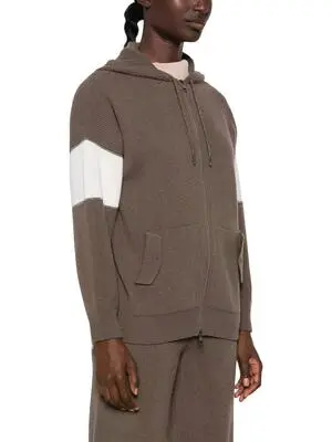 PANICALE Ribbed-knit Colour-block Hoodie - Brown