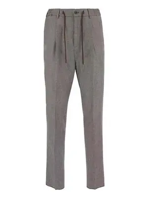 Tagliatore Houndstooth-pattern Drawstring Tailored Trousers - Grey