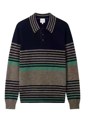 Paul Smith Striped Polo-collar Sweater - Blue