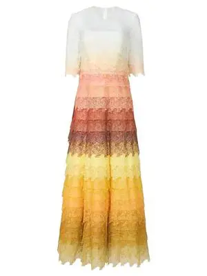 Costarellos Sinda Gossamer Lace Tiered Midi Dress - Orange