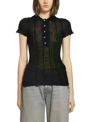 HAIKURE Semi-sheer Cable-knit Polo Shirt