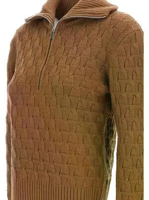 WALES BONNER Basket-weave Half-zip Sweater - Brown