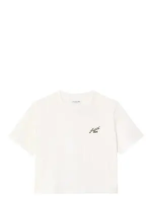 Lacoste Logo-appliqué Cropped T-shirt Neutrals