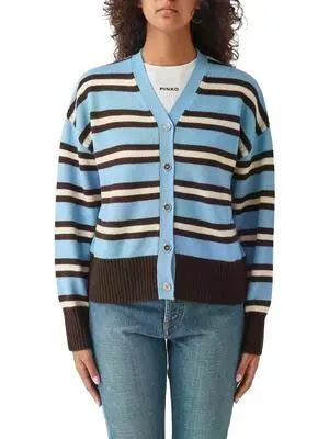 Pinko Striped V-neck Cardigan - Blue