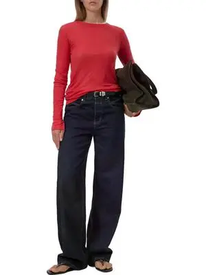 Closed Long-sleeve Slit-cuff T-shirt Red