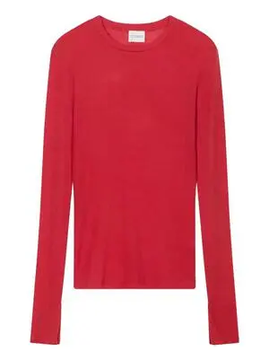 Closed Long-sleeve Slit-cuff T-shirt - Red