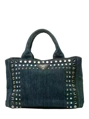 Prada 2000-2014 Small Denim Canapa Bijoux Satchel - Blue