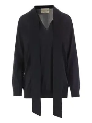 Valentino Garavani Scarf-detail Wool Jumper Black