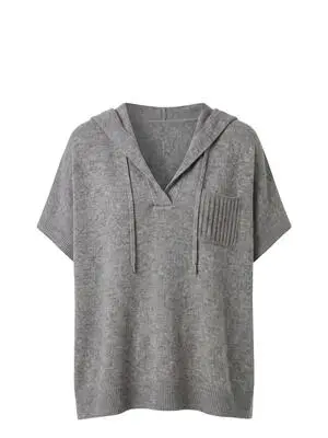 Peserico Ribbed-knit Short-sleeve Hoodie - Grey