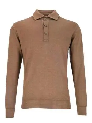 Fedeli Fine-knit Polo Sweater - Brown