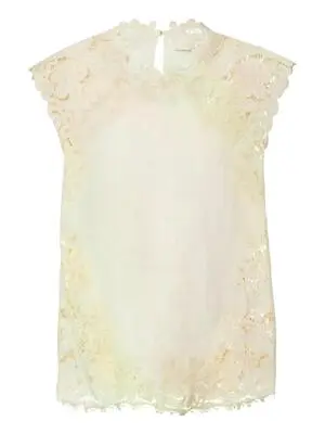 Ulla Johnson Amelie Guipure Lace-trim Top Neutrals