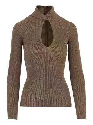 Valentino Garavani Long-sleeve Ribbed Cut-out T-shirt Brown