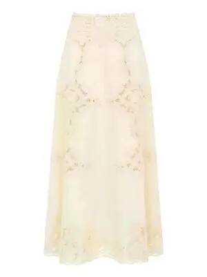 Ulla Johnson Fleur Lace-panelled Linen Midi Skirt - Neutrals