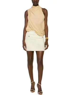 BALMAIN Button-embellished Tweed Mini Skirt