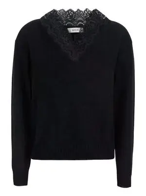 JUCCA Lace-trim V-neck Sweater - Black
