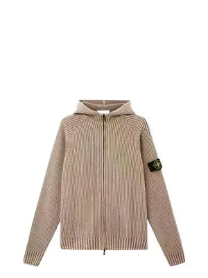 Stone Island Ribbed-knit Compass-patch Hoodie Neutrals