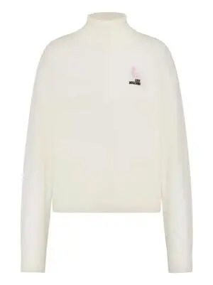 Moschino Logo-embroidered Roll-neck Wool Sweater - Neutrals