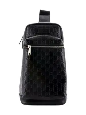 Gucci Signature Slim Crossbody Bag Guccissima Leather Small Backpack - Black