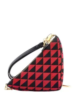Prada Symbole Triangle Bag Leather And Jacquard Mini Shoulder Bag - Black