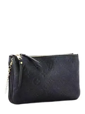 LOUIS VUITTON Double Zip Pochette Monogram Empreinte Leather Clutch Bag - Black