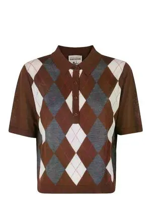 SEMICOUTURE Diana Argyle-knit Polo Shirt - Brown