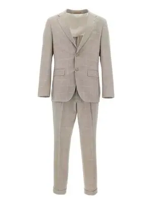 BOSS Two-piece Slim-fit Suit In Checked Italian Wool Neutrals