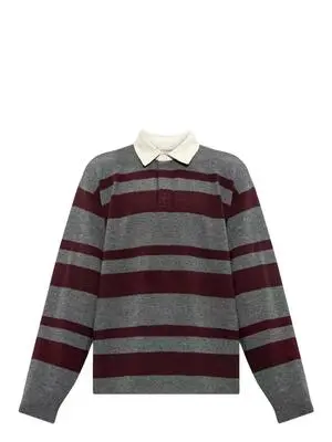 FRAME Rugby Striped Long-sleeve Polo Sweater - Grey