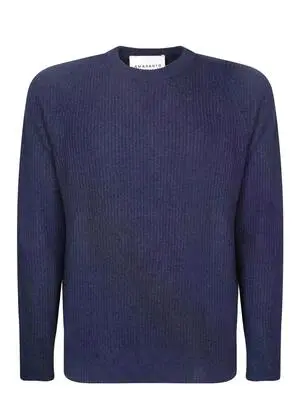 AMARANTO Ribbed-knit Raglan-sleeve Sweater - Blue